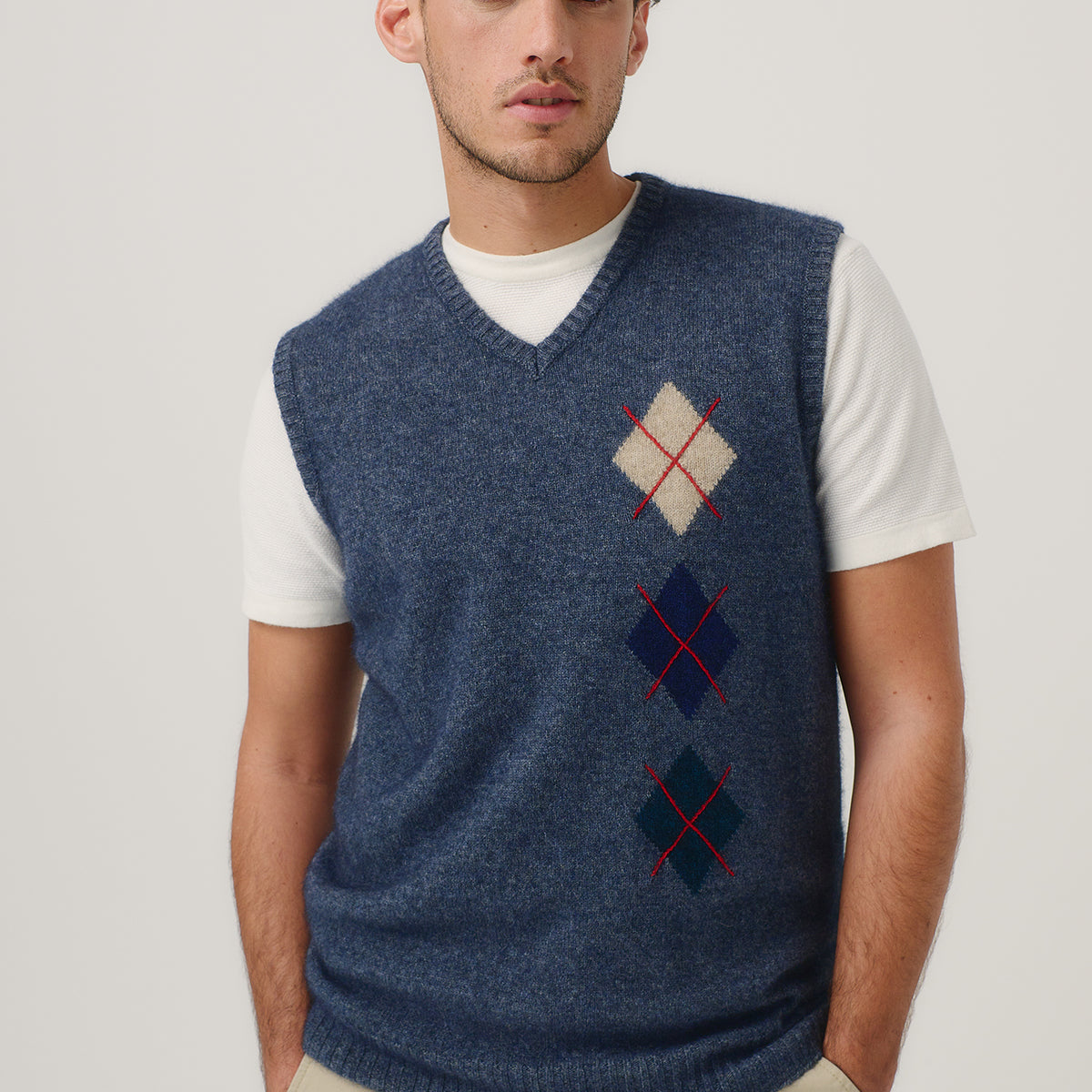 Palmer Vest | ZQ Merino, Brushtail Possum & Silk | Classic Argyle V ...